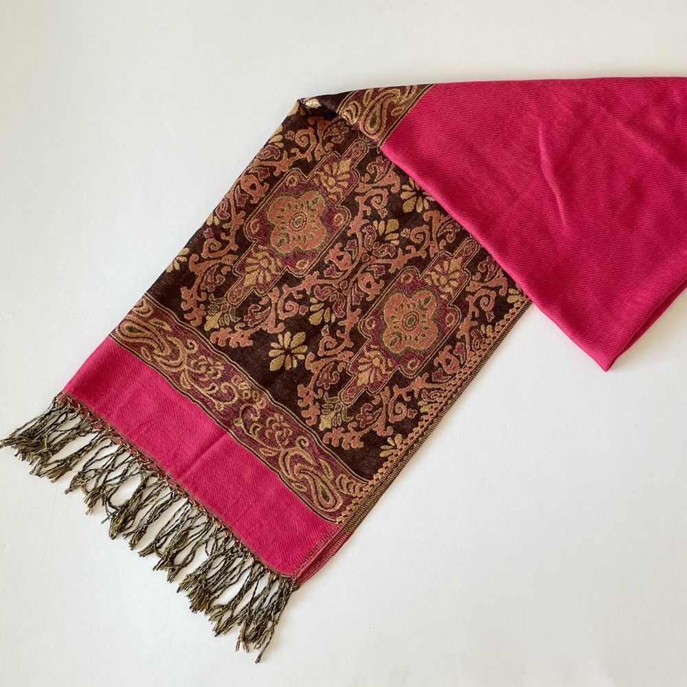 Hot Pink Shawl Pashmina With Tapestry Accents And Tas… - Gem